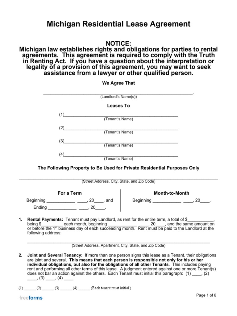 Michigan Residential Lease Agreement PDF | PDF | Lease | Leasehold Estate Michigan Residential Lease Agreement PDF | PDF | Lease | Leasehold Estate