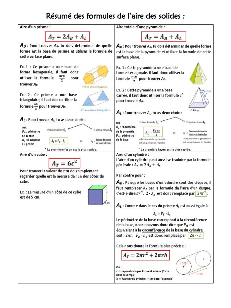 Liste Des Formules de L'aire Des Solides 2.0 | PDF