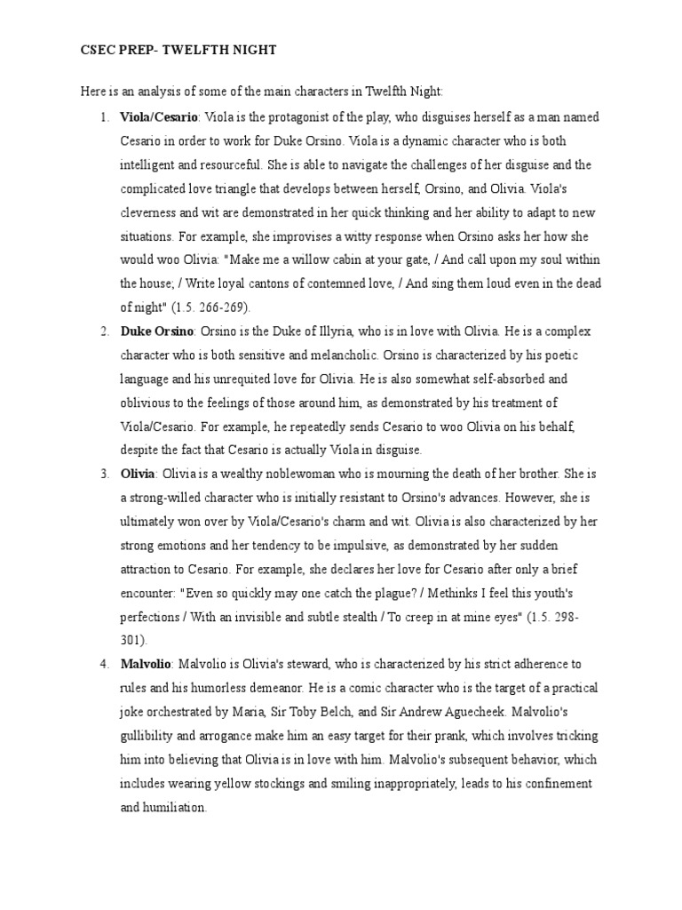 CSEC Study Guide: Twelfth Night Analysis | PDF | Poetry | Classics