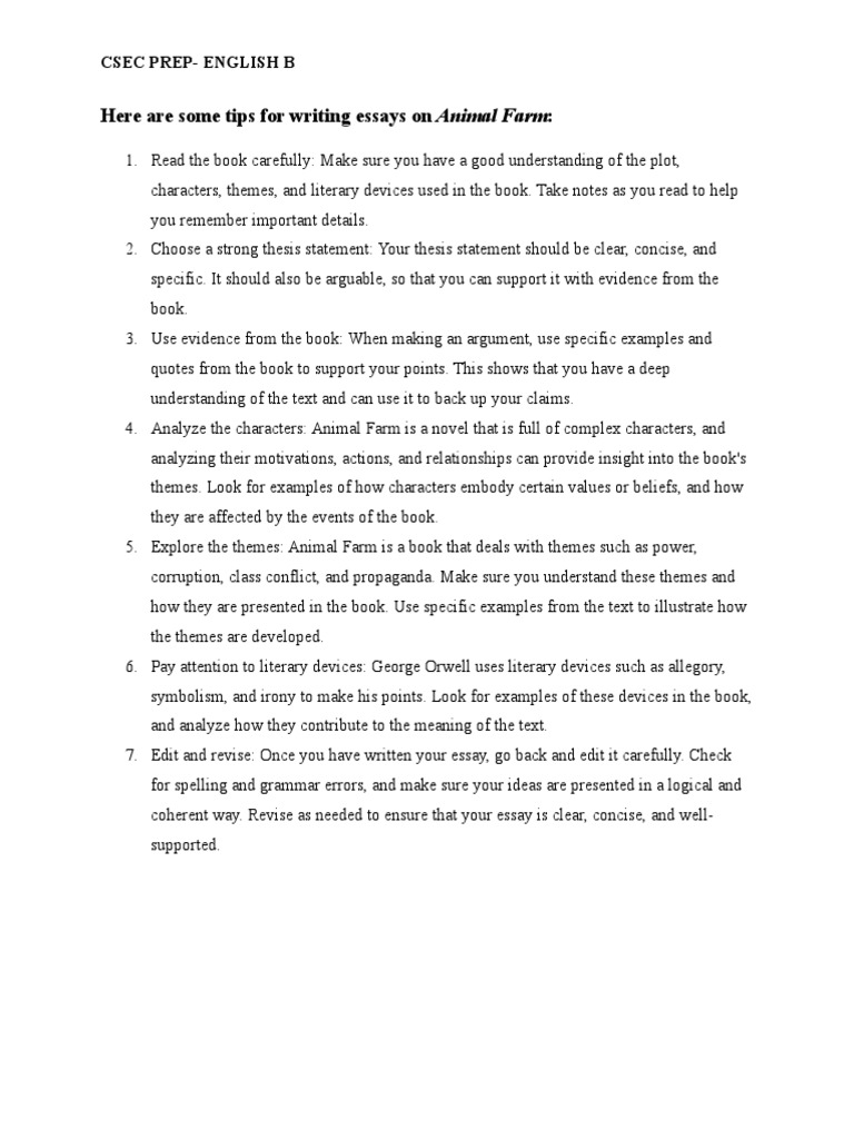 CSEC Essay Guide: Animal Farm Themes | PDF