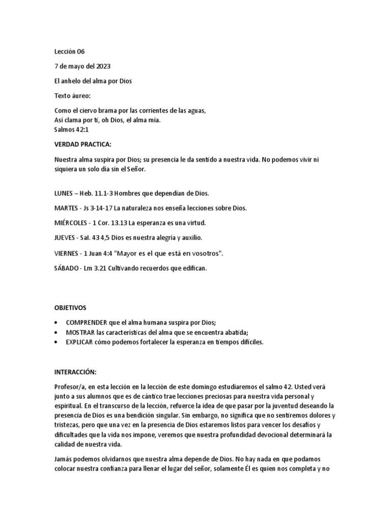Lección Salmo 42 | PDF | Salmos | Dios