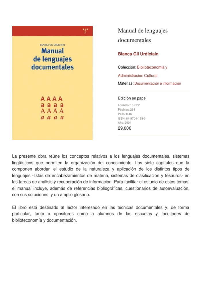 Manual de Lenguajes Documentales | PDF