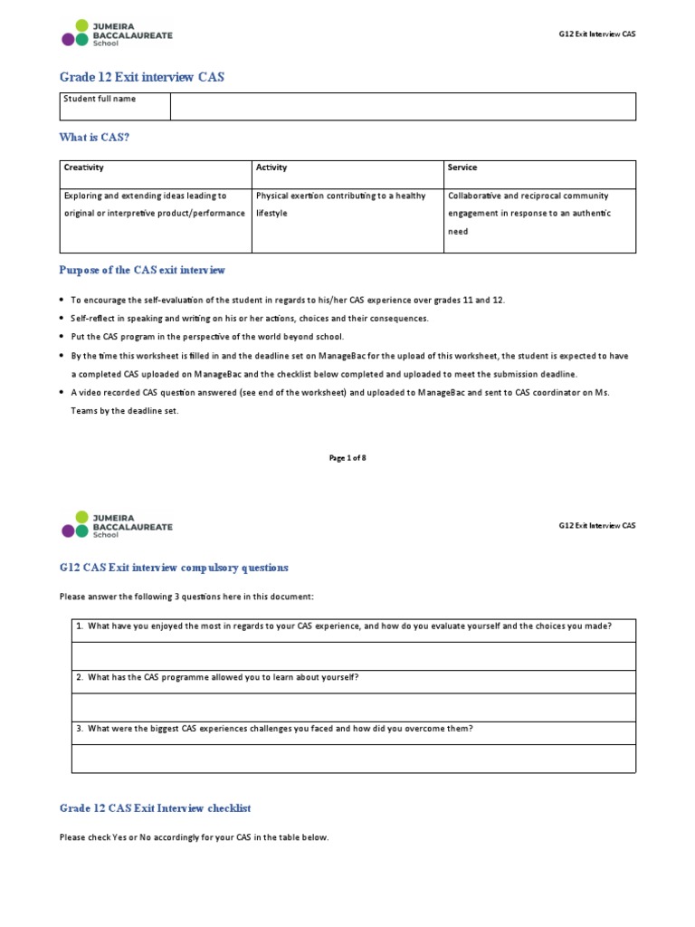 Grade 12 CAS Exit Interview Guide | PDF