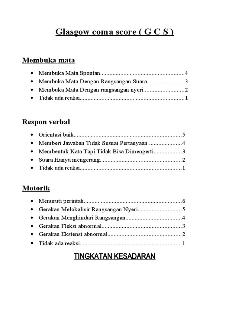 Glasgow Coma Score | PDF | Pengembangan Diri