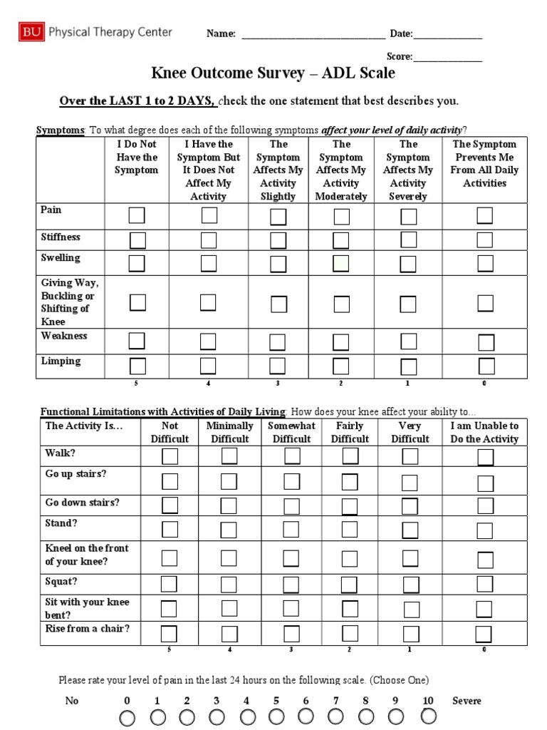 Knee Outcome Survey ADL Scale | PDF
