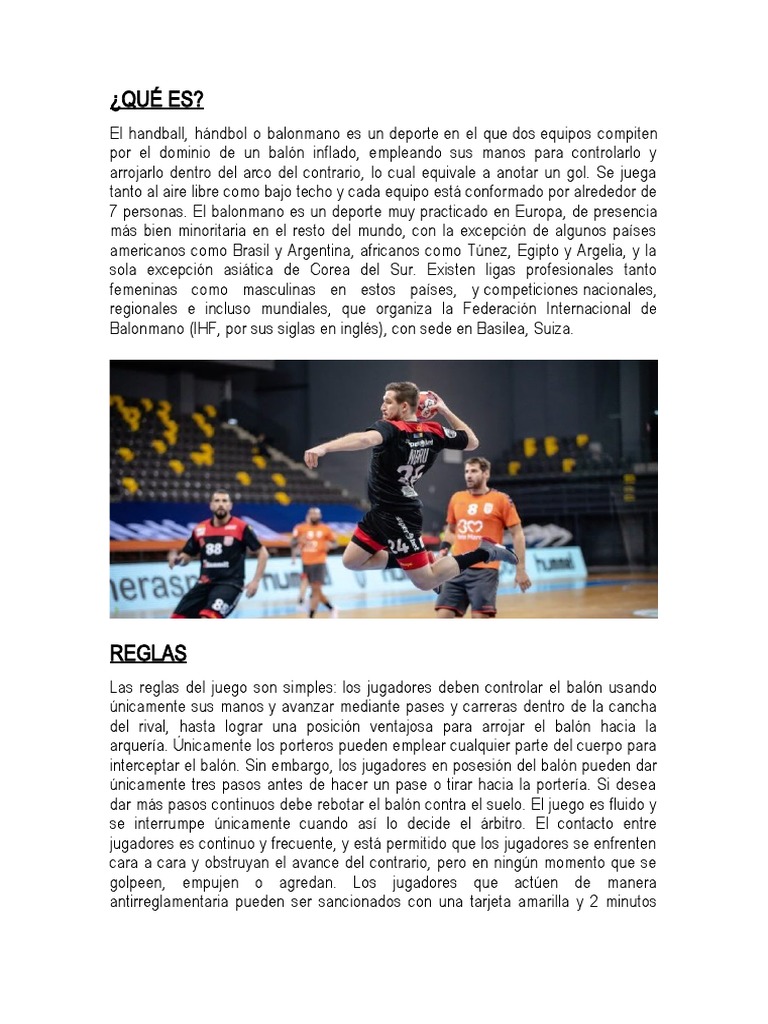 Guía Completa del Balonmano: Reglas y Posiciones | PDF