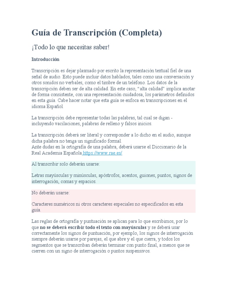 Guía Completa de Transcripción en Español | PDF | Comunicación ...