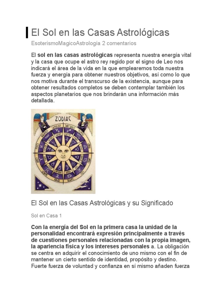 El Sol en Las Casas Astrológicas | PDF | Astrología | Mente