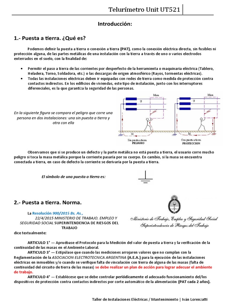 Medición resistencia puesta tierra telurímetro UT521 | PDF | Resistor | Metrología