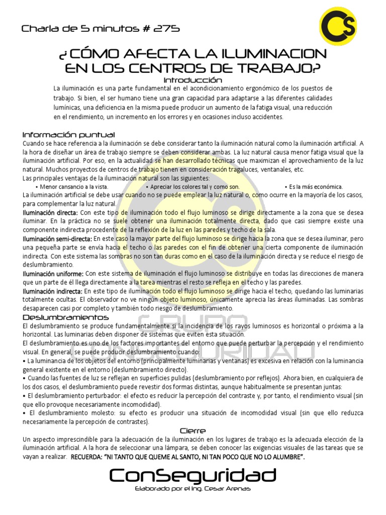 275 Cómo Afecta La Iluminacion En Los Centros De Trabajo Pdf Pdf