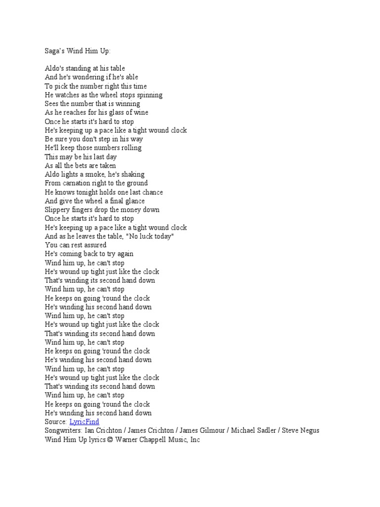 Saga Wind Him Up | PDF