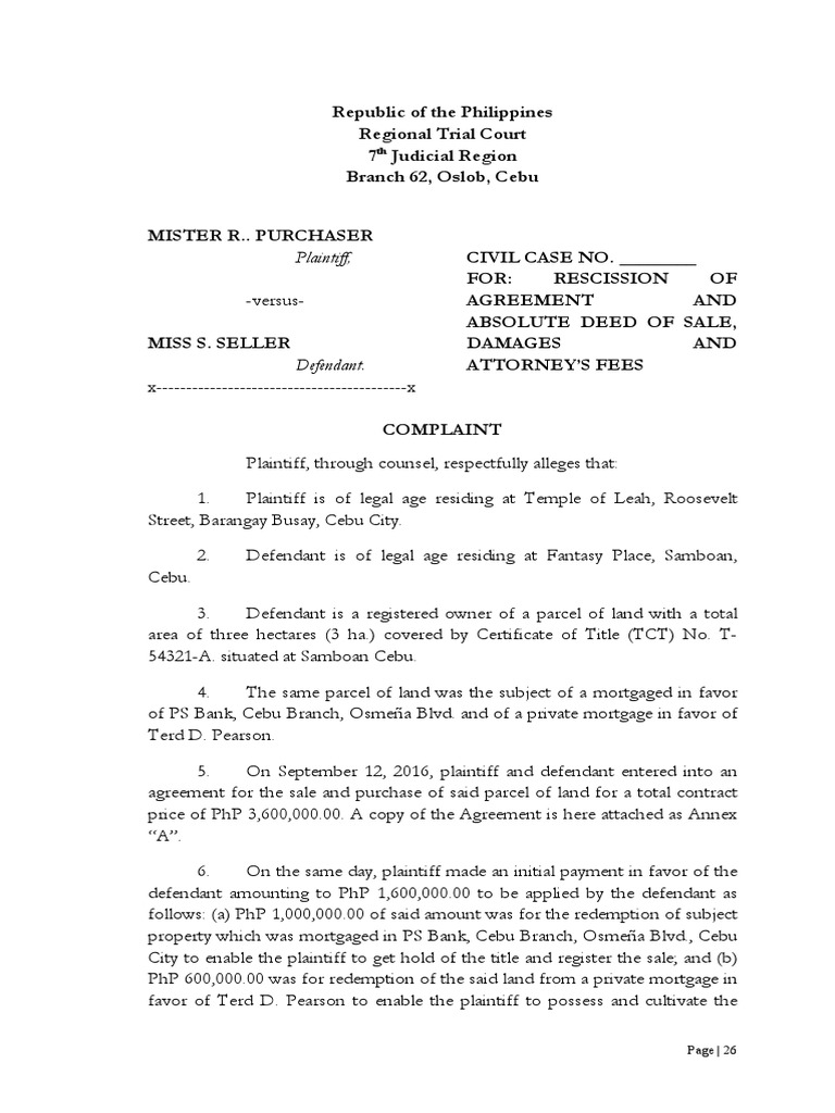 Complaint - Rescission of Contract With Damages | PDF