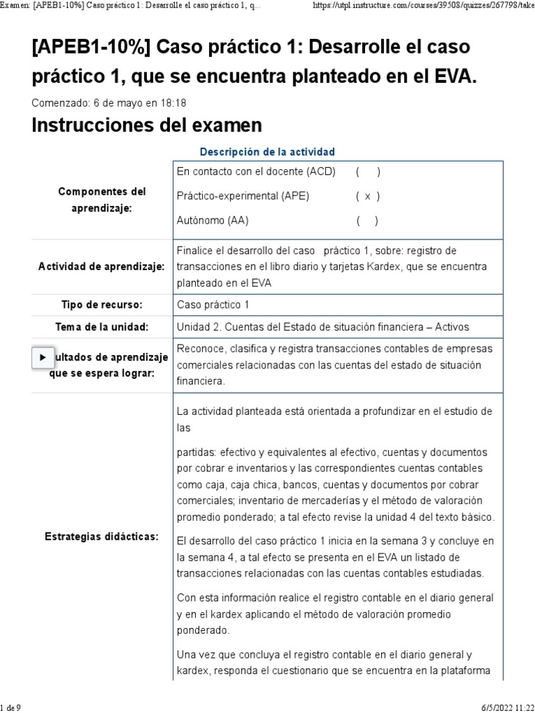 Examen (APEB1-10%) Caso Práctico 1 Desarrolle El Caso Práctico 1, Que Se Encuentra Planteado en ...