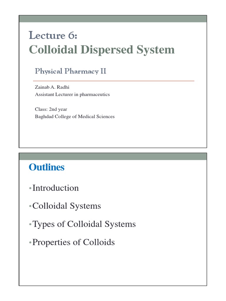 Lecture 6 Colloidal Dispersed System | PDF