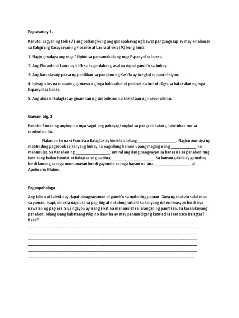 Filipino 8 - Day 1 - Worksheet | PDF