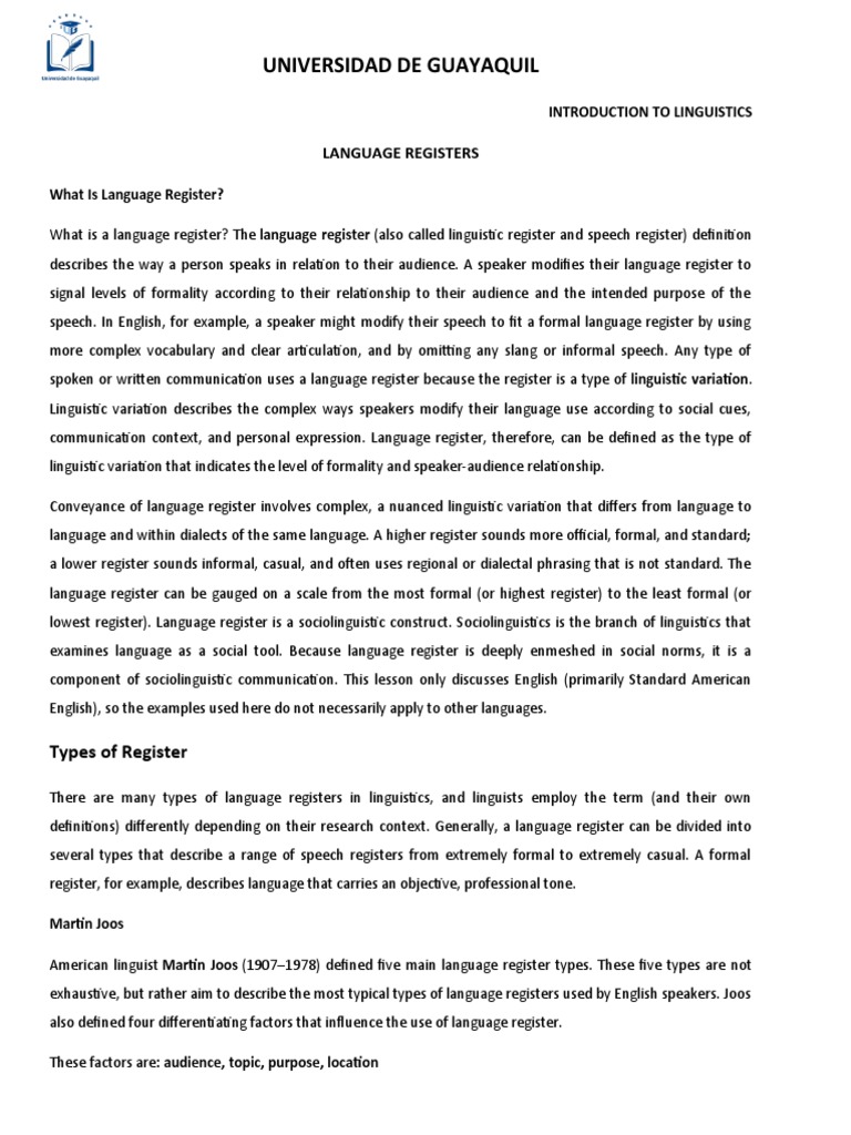Linguistic Registers Explained | PDF