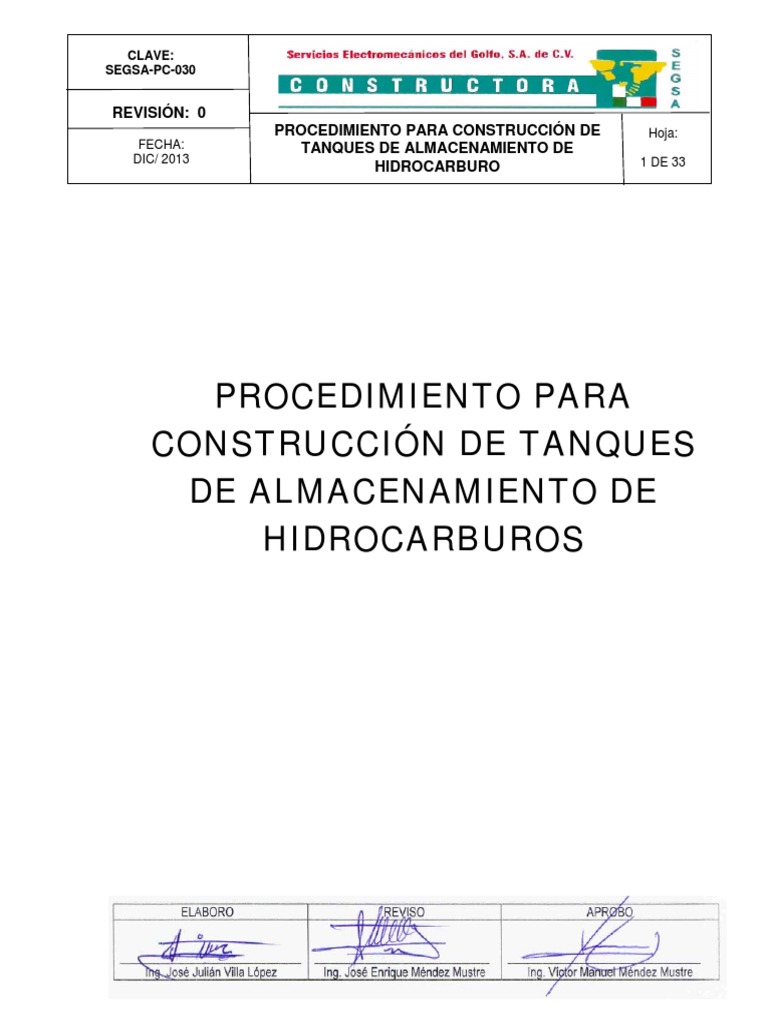 Segsa-Pc-030 Procedimiento para La Construccion de Tanques | PDF