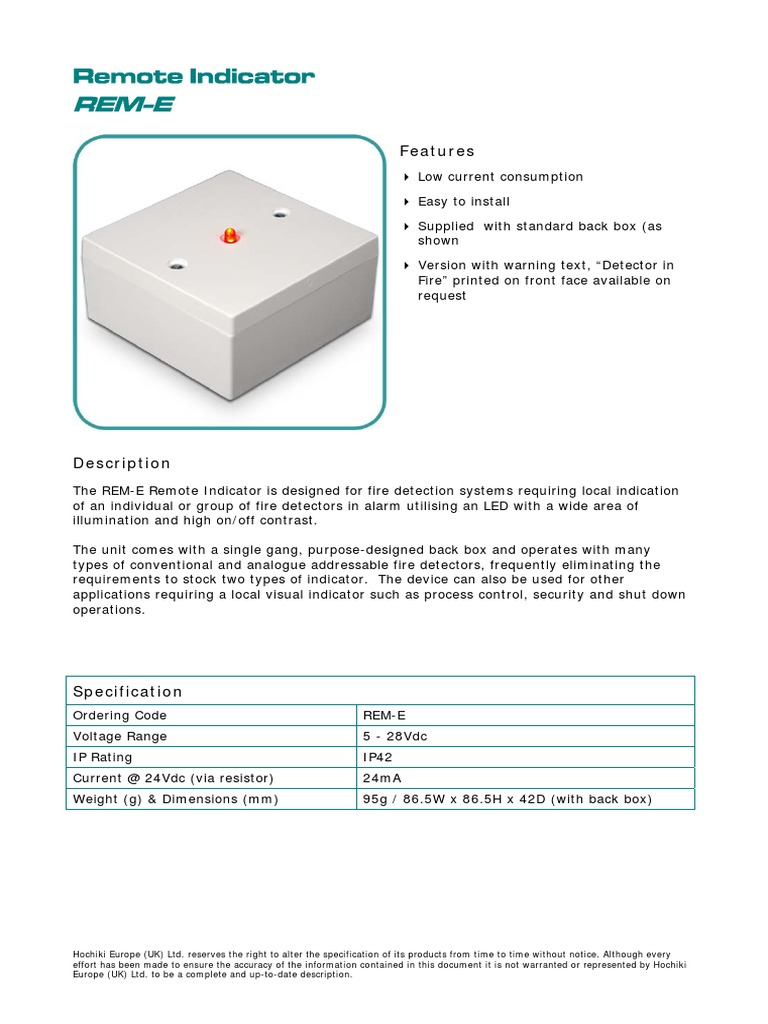 Hochiki REM-E Remote Indicator Overview | PDF | Computers