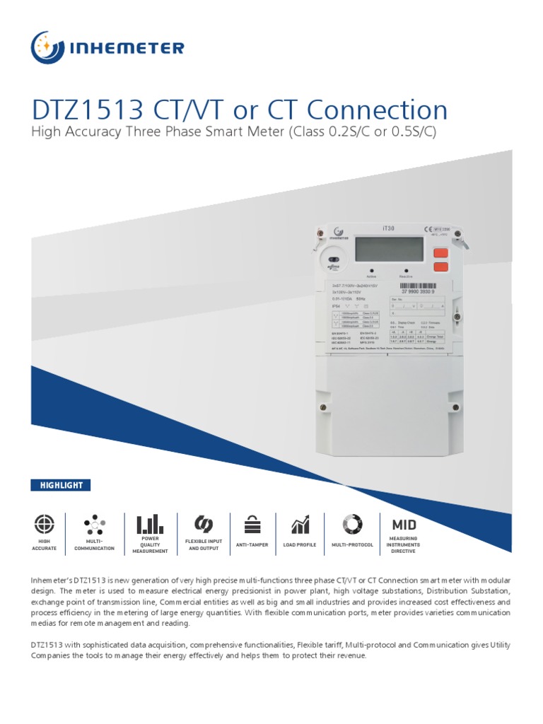 DTZ1513 CT/VT or CT Connection: High Accuracy Three Phase Smart Meter ...