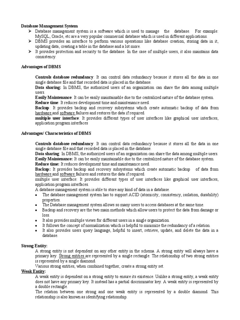 Key Characteristics of Database Management Systems | PDF