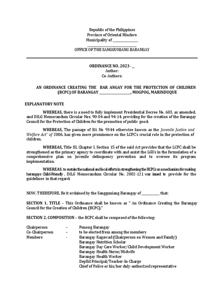 BCPC Ordinance 2 | PDF | Social Science