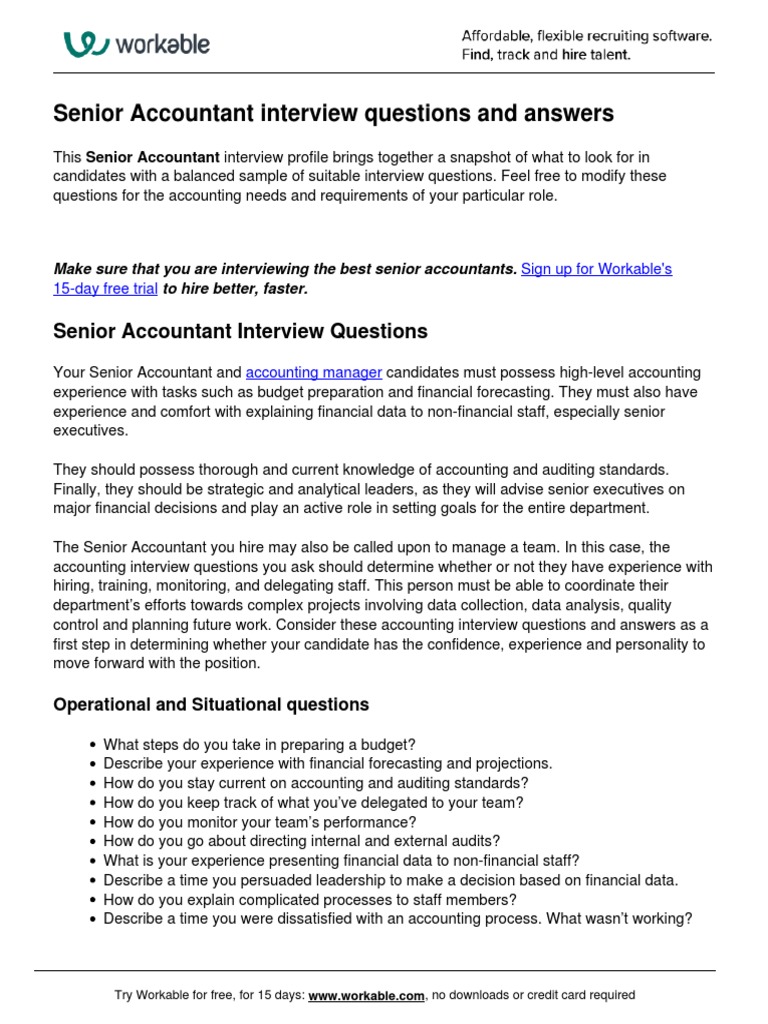 Senior Accountant Interview Questions | PDF