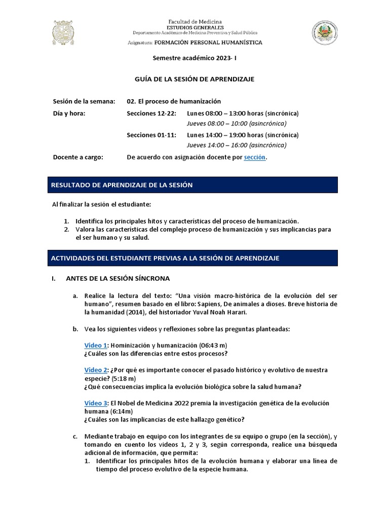 FPH23 - GS02. Guía de Sesión 02 (VF) PDF | Descargar gratis PDF | Evolución | Evolución biológica
