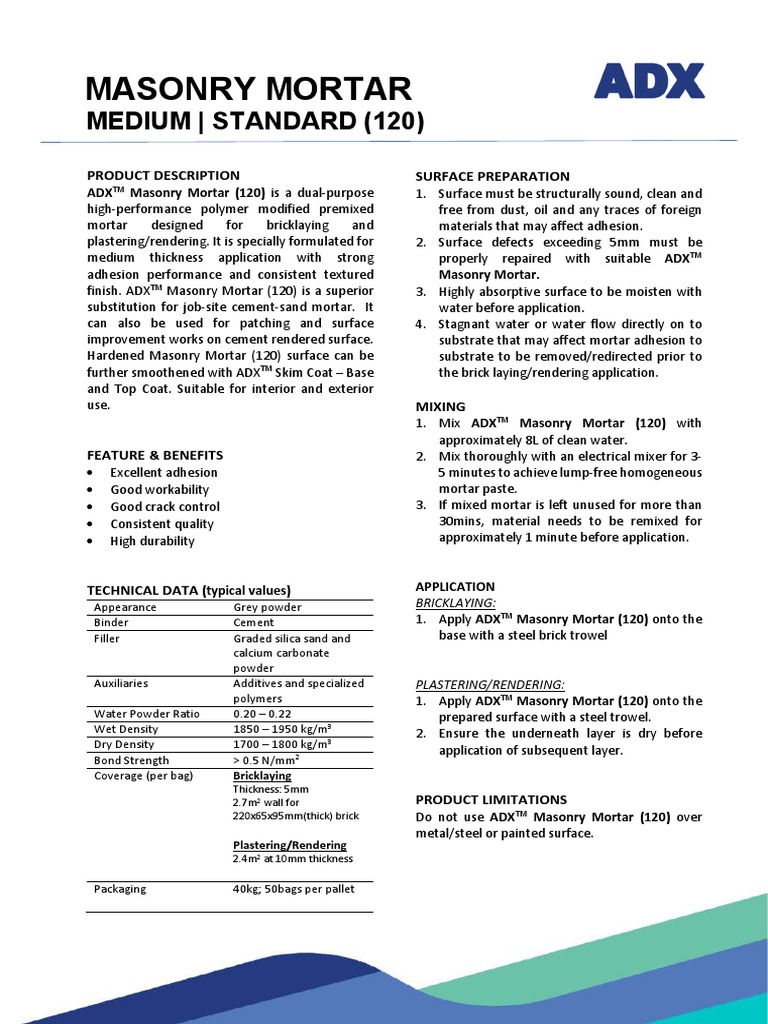 Tds - Masonry Mortar 120v1812 PDF | PDF