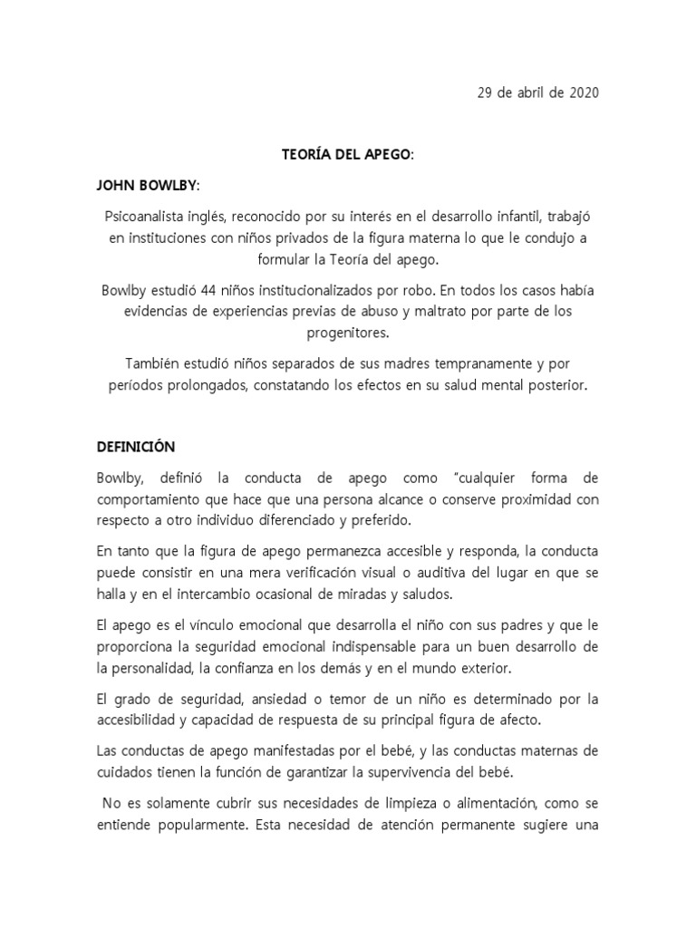 Teoría Del Apego | PDF