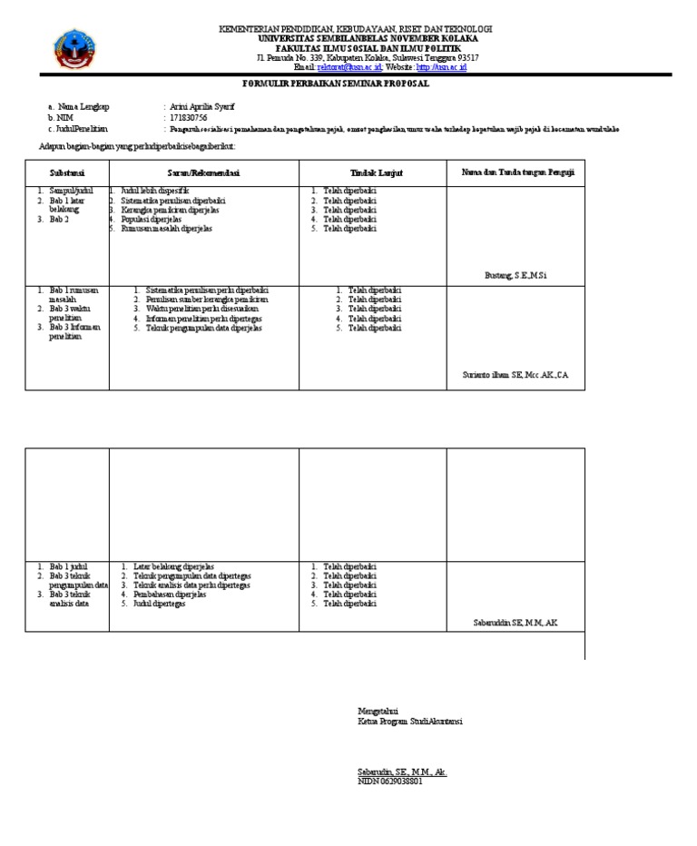 Format Rekomendasi Hasil Seminar-1 | PDF