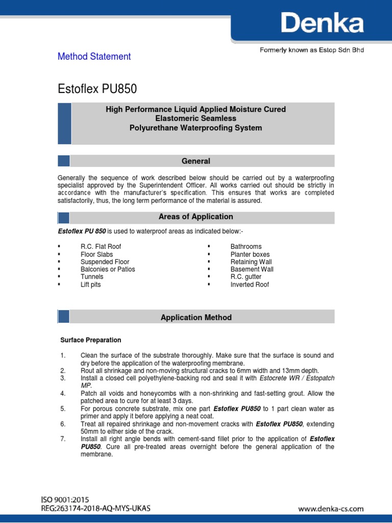 Estoflex PU850 - Method Statement PDF | PDF