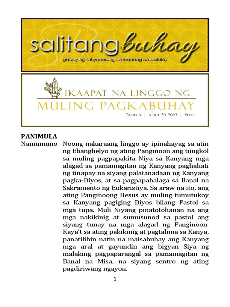4 Linggo NG Pagkabuhay 2023a - Linggo NG Mabuting Pastol | PDF