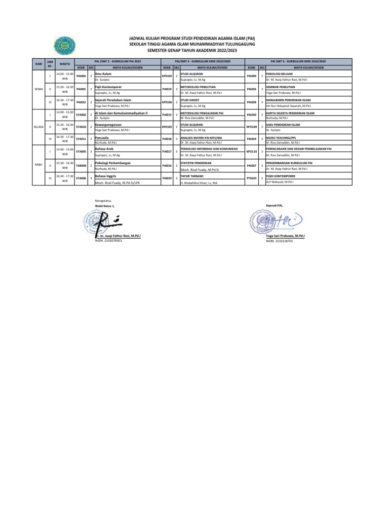 Form Jadwal Pai 2022-2023 3 Hari PDF | PDF