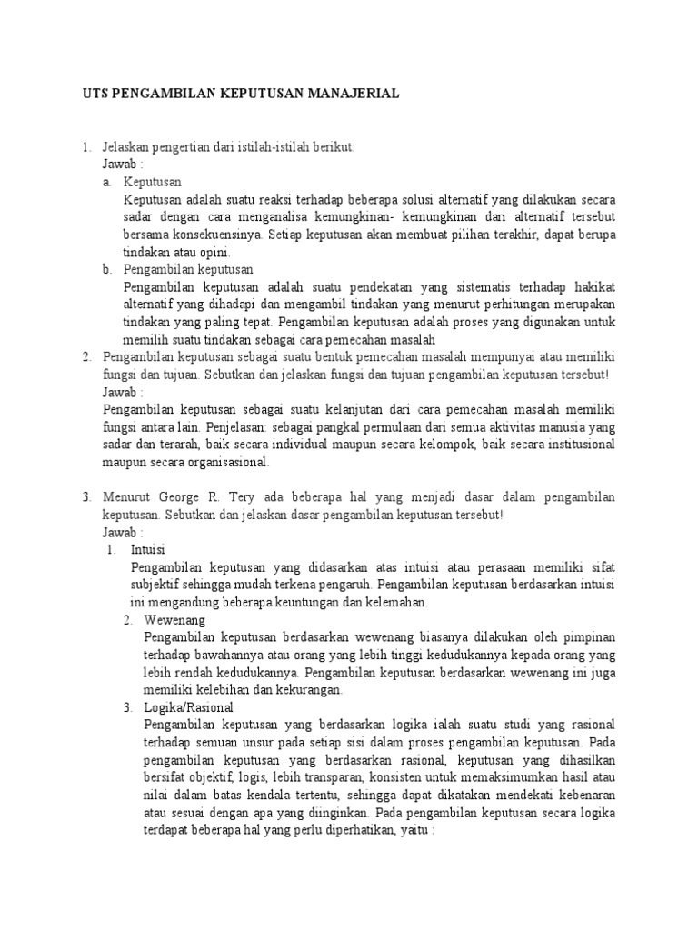 UTS Pengambilan Keputusan Manajerial | PDF