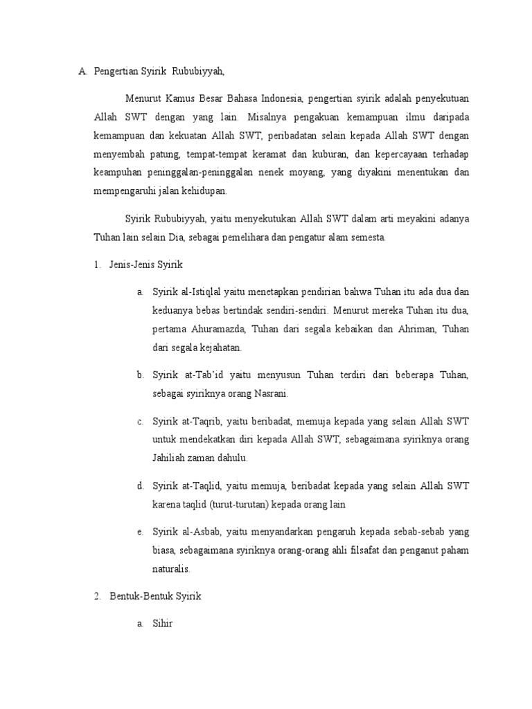 Syirik Dalam Rububiyah | PDF