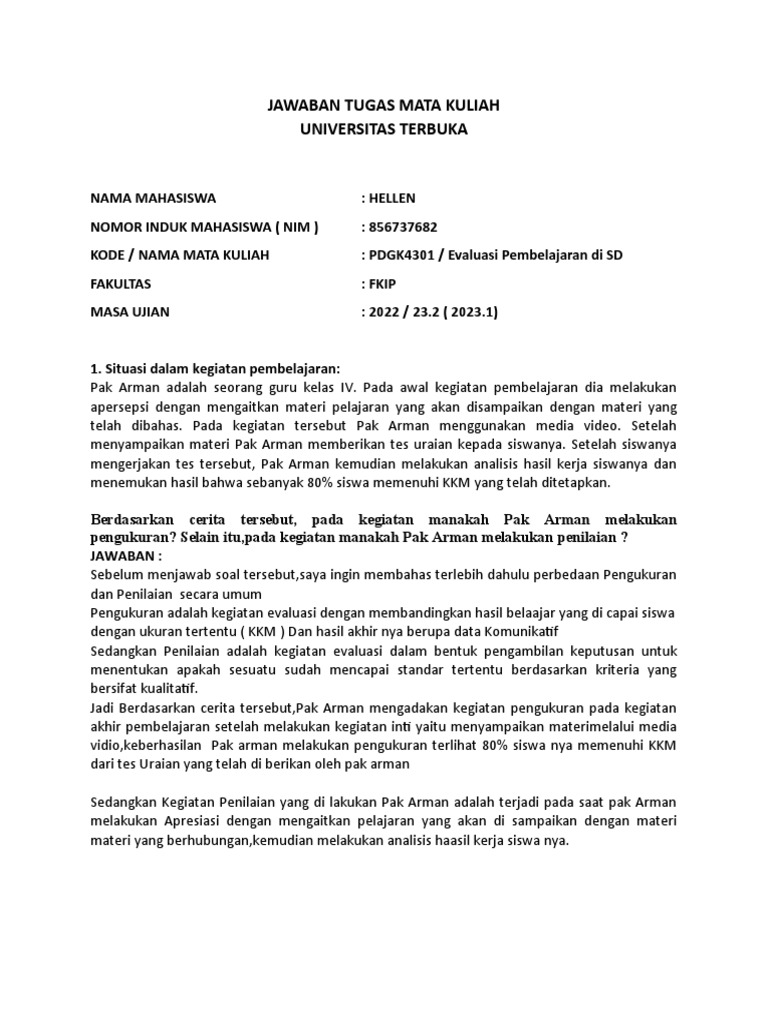 Jawaban Tugas Mata Kuliah | PDF