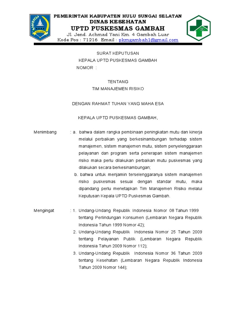 Tim Manajemen Risiko Puskesmas Gambah | PDF