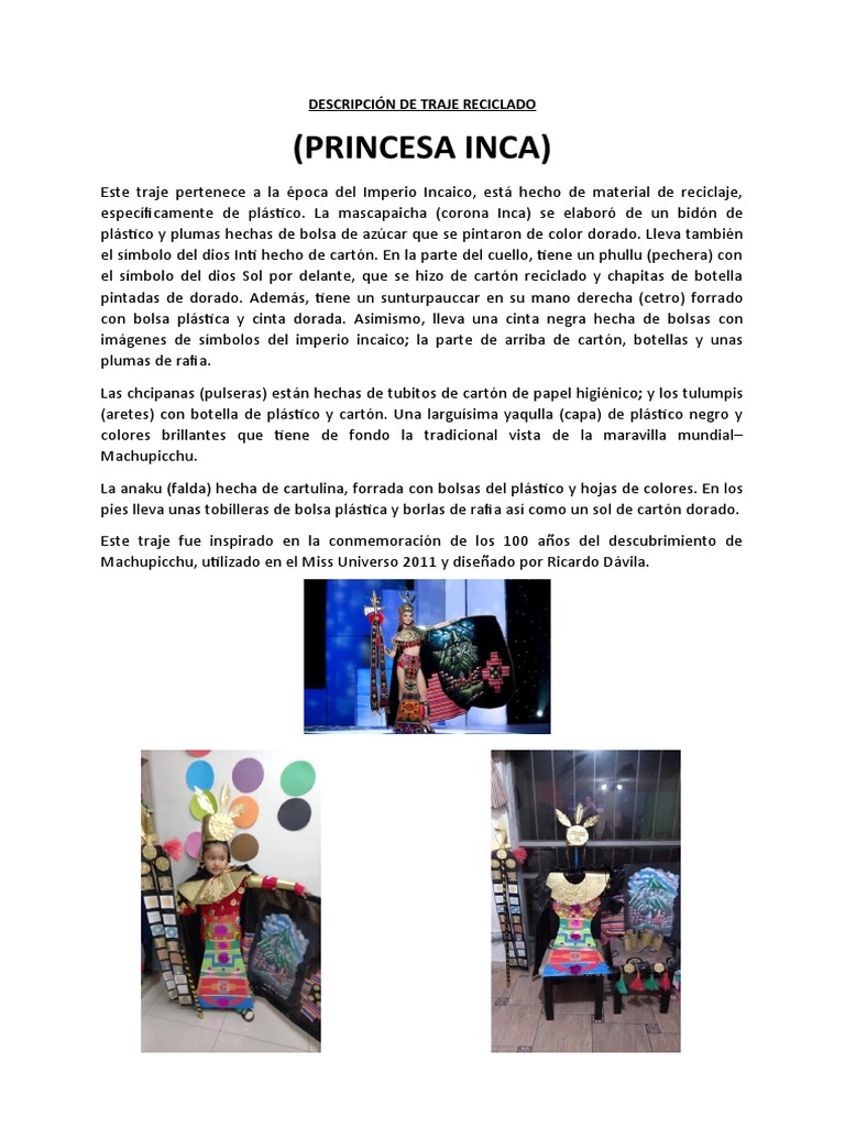 Un traje real inspirado en la cultura Inca hecho completamente de materiales reciclados | PDF