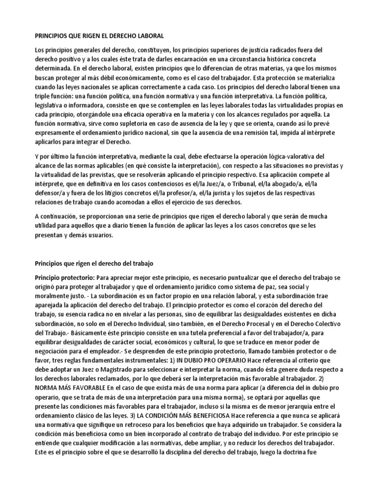 Principios Que Rigen El Derecho Laboral | PDF Principios Que Rigen El Derecho Laboral | PDF