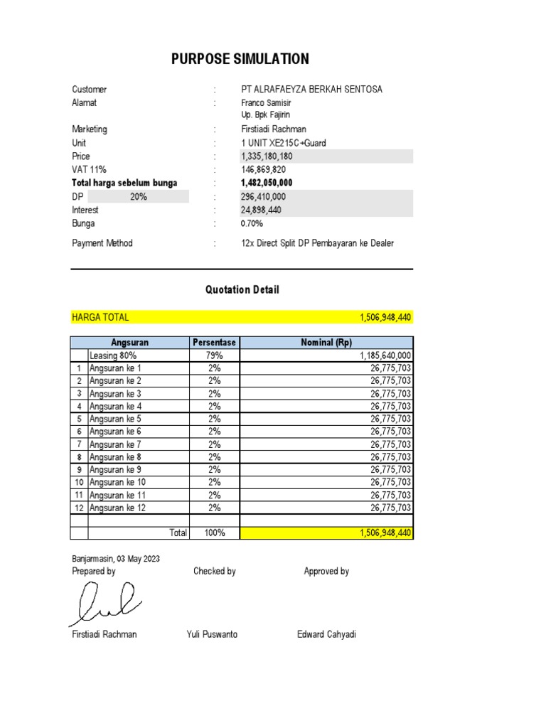 XE215C Quotation & Payment Plan | PDF