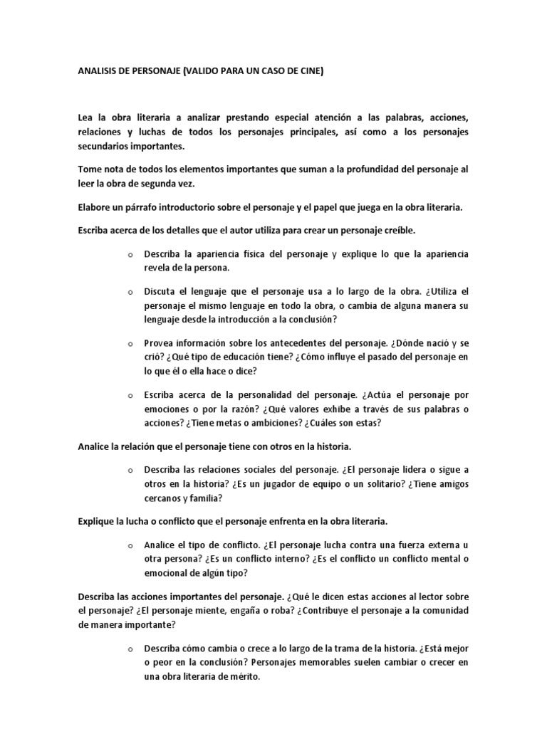 Analisis de Personaje | PDF