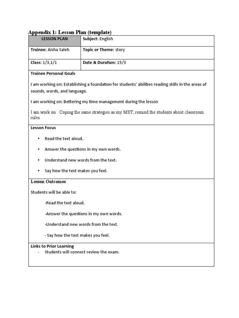 English Story Lesson Plan Template | PDF | Language Arts & Discipline