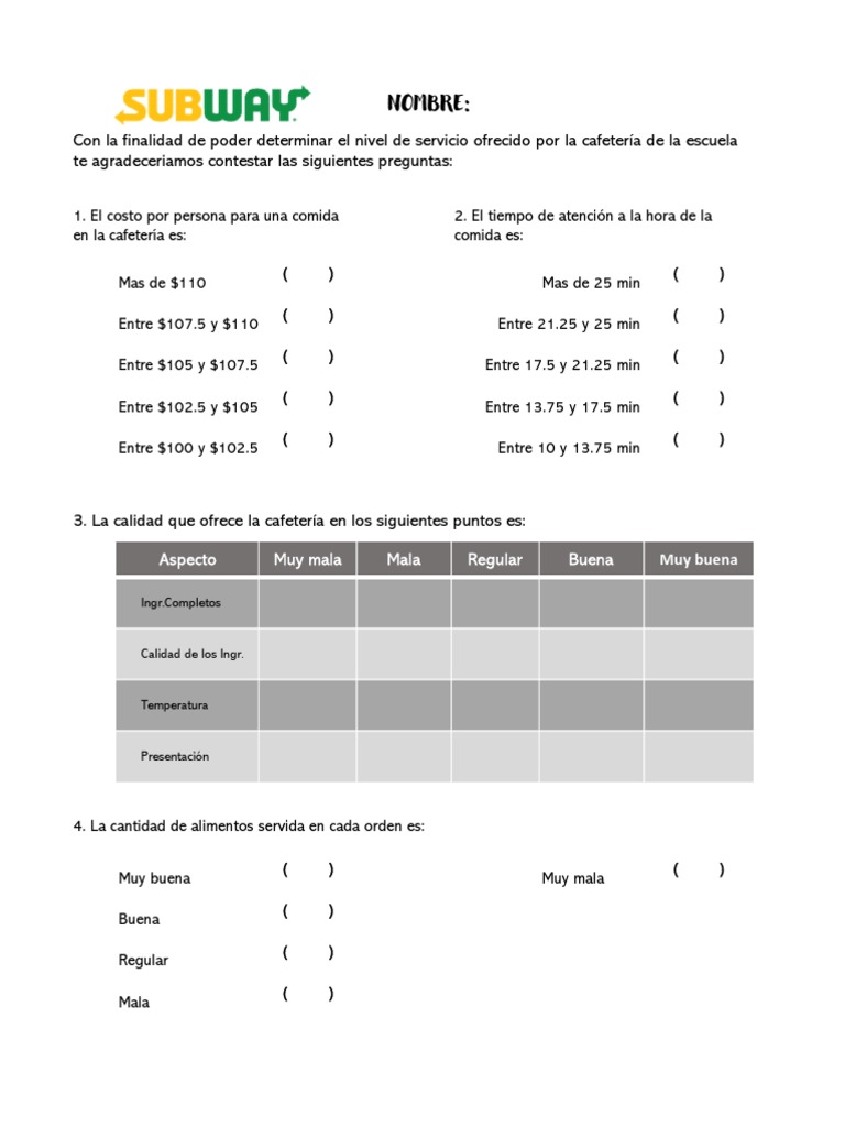 Encuesta de Subway PDF | PDF