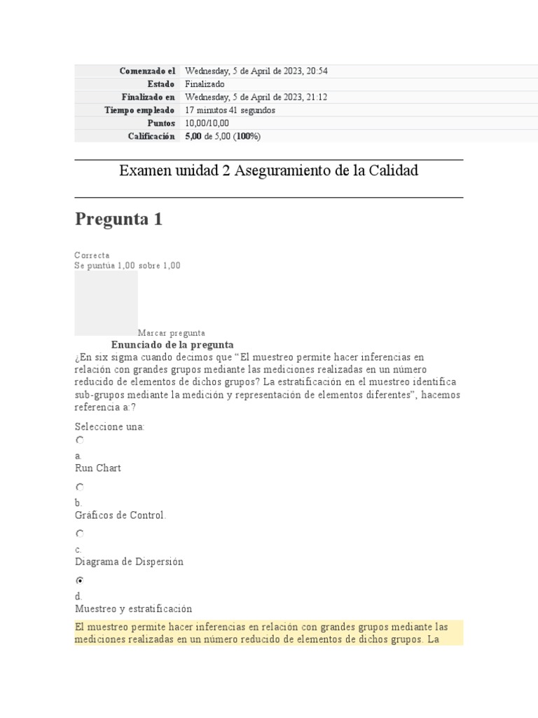 Examen Unidad 2 Aseguramiento de La Calidad | PDF