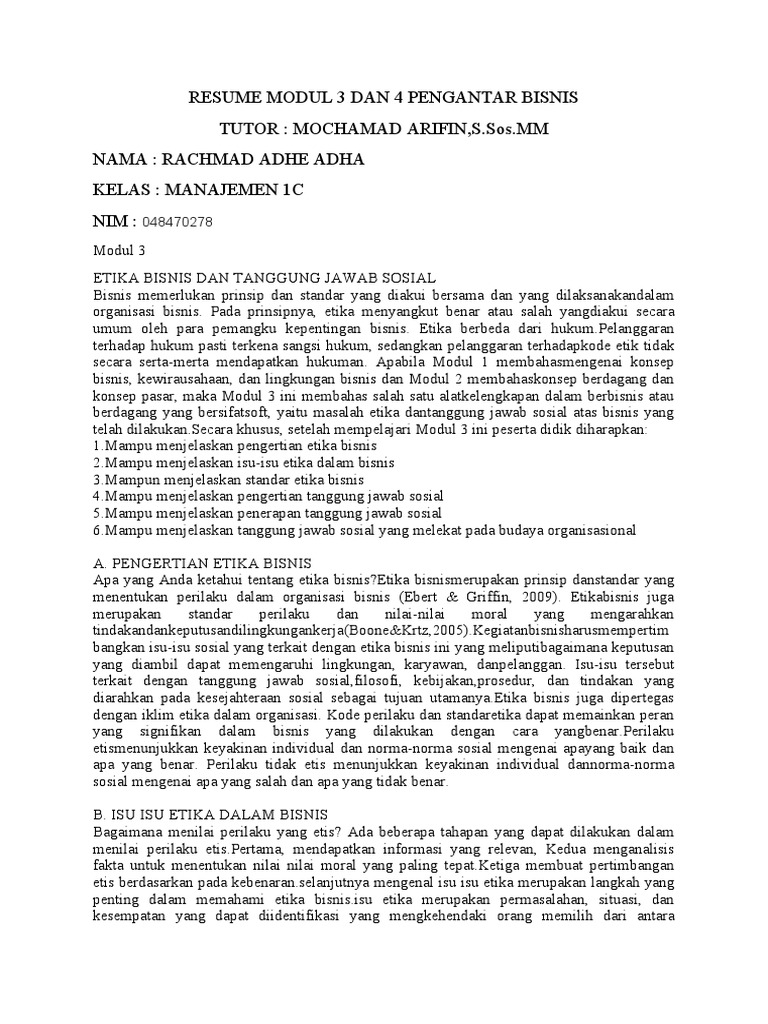 Resume Modul 3 Dan 4 Pengantar Bisnis | PDF | Karier & Perkembangan