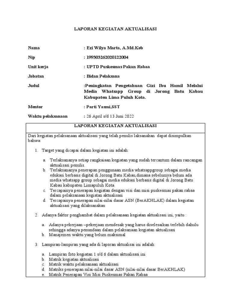 Laporan Kegiatan Aktualisasi | PDF | Bisnis