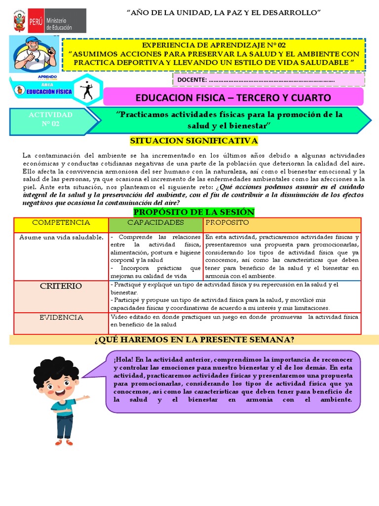Experiencia de Aprendizaje 02 - Actividad 02 - 3ero y 4to - Educacion Fisica | PDF
