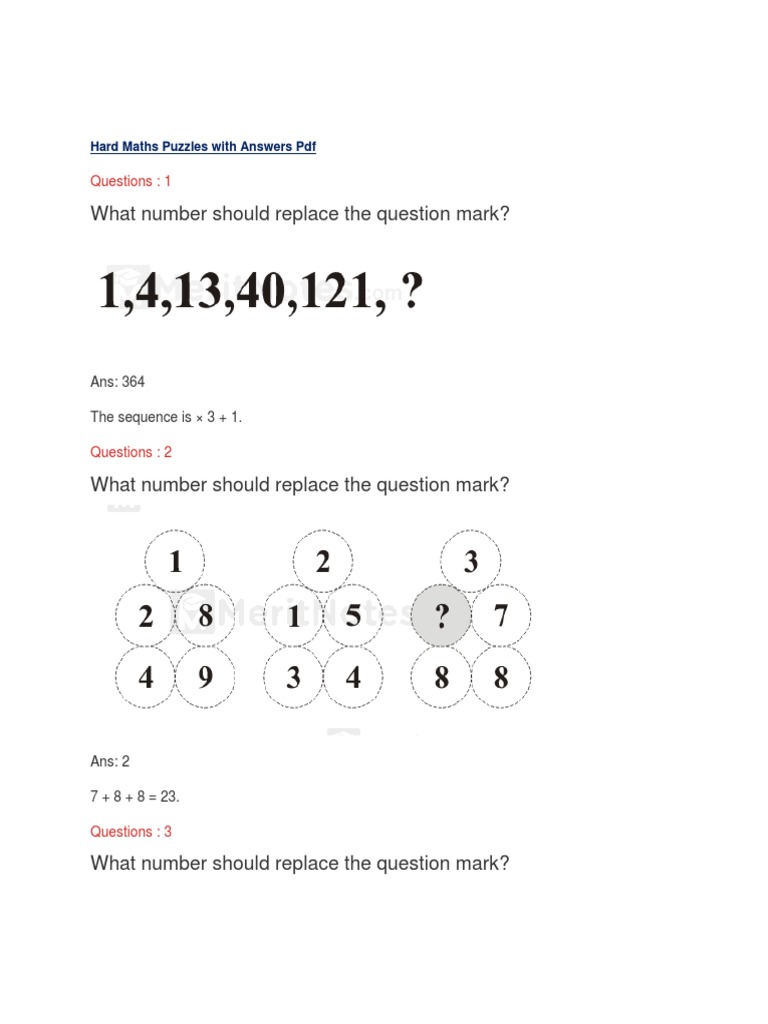 Hard Maths Puzzles with Answers | PDF | Career & Growth | Teaching ...