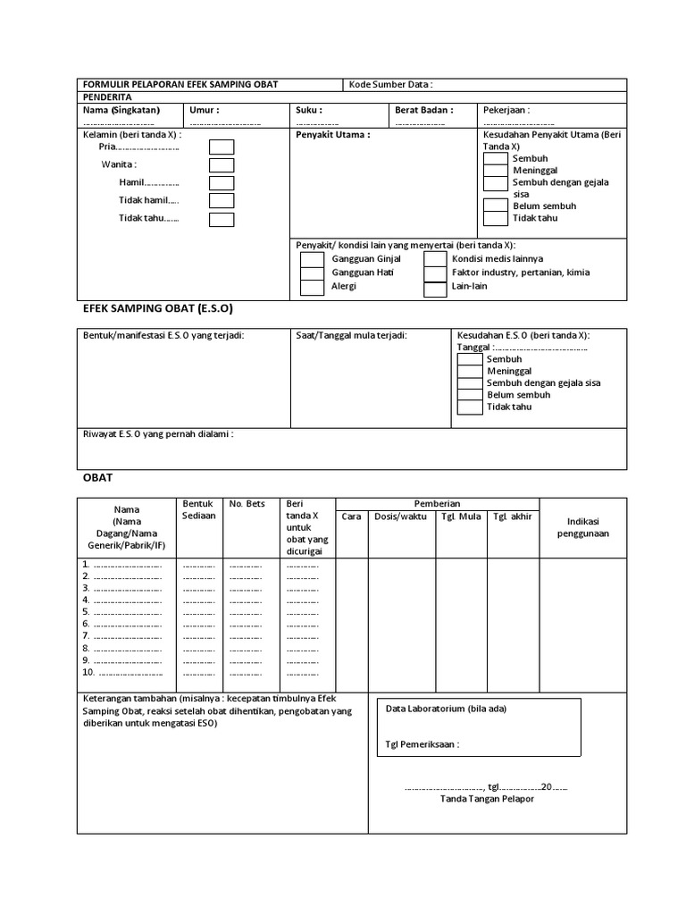 3.2.4.1 Formulir Pelaporan Efek Samping Obat | PDF