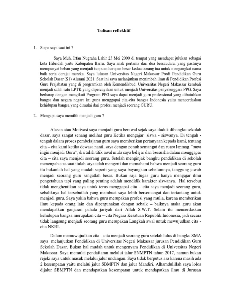 Tulisan Reflekktif Muh. Irfan Nugraha PDF | PDF